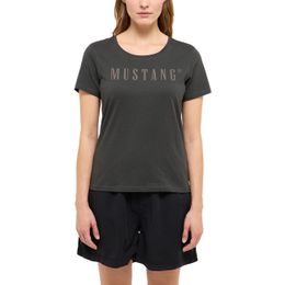 Kurzarmshirt Mustang "Damen Style Alma", Damen, Gr. M, schwarz, Jersey, 100% Baumwolle, Rundhals, Shirts