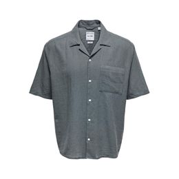 Only & Sons Kurzarmhemd ONLY & SONS "ONSCAIDEN LIFE RELAX SS RESORT 1PKT SHIR", Herren, Gr. L, N-Gr, stormy weather, Web, Obermaterial: 55% Baumwolle, 45% Leinen, unifarben, relaxed fit normal, Hemden, Baumwolle mit Leinen, locker geschnitten