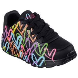 Sneaker Skechers "JGoldcrown: Uno Lite - Spread the Love", M&auml;dchen, Gr. 37, bunt (schwarz, multi), Lederimitat, Schuhe Sneaker, Chunky Sneaker, Pleatausneaker, Retro Sneaker mit allover Print