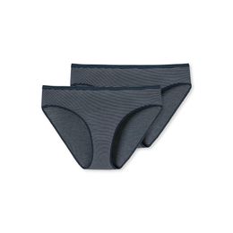 Taillenslip Schiesser "Modal Essentials", Damen, Gr. 46, blau (804, nachtblau), Single Jersey, Obermaterial: 80% Modal, 10% Elasthan, 10% Polyester, gestreift, k&ouml;rpernah, Unterhosen Taillenslip, mit Glanzgarn-Details