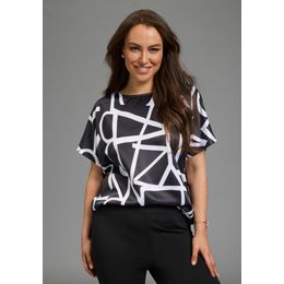 Satinbluse LAURA SCOTT CURVE "Gro&szlig;e Gr&ouml;&szlig;en", Damen, Gr. 44/46, schwarz, wei&szlig;, Web, Obermaterial: 100% Polyester. R&uuml;ckenteil: 95% Viskose, 5% Elasthan, gemustert, figurumspielend h&uuml;ftbedeckend, Rundhals, angeschnitten, Blusen, gemustert, casual Stil, mit Rundhalsausschnitt, Kurzarm