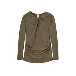 Madeleine Mode Langarmshirt MADELEINE "Shirt Langarmshirt mit Knoten und Raffungen", Damen, Gr. 34, gr&uuml;n (oliv), Obermaterial: 70% Viskose CV. 30% Schurwolle WV., Modern, Shirts Langarmshirt