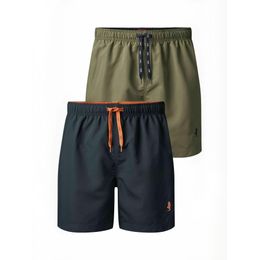 Badeshorts MCS "MCS Swim shorts MCGarland 2-pack", Herren, Gr. L, Normalgr&ouml;&szlig;en, gr&uuml;n (schwarz sapphire, beetle), Obermaterial: 100% Polyester, Badehosen Badeshorts