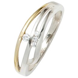 Silberring Jobo Gr. 50, silber (silber 925), Fingerringe, Damen, 50, Silber 925 (Sterlingsilber), Silberring, 925 Silber bicolor vergoldet mit Zirkonia