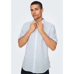 Only & Sons Kurzarmhemd ONLY & SONS "ONSCAIDEN SS SOLID LINEN SHIRT NOOS", Herren, Gr. L, N-Gr, cashmere blau, Web, Obermaterial: 55% Baumwolle, 45% Leinen, unifarben, Basic, slim fit normal, Hemden, Baumwollmischung mit Leinen, slim fit