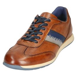 Sneaker Bugatti, Herren, Gr. 43, braun (cognac used), Leder, Schuhe Sneaker, Businessschuh, Halbschuh, Schn&uuml;rschuh mit Kontrast-Streifen