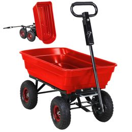 miweba Bollerwagen Dumper, verriegelbare Kippfunktion, robuste PP-Wanne, Anh&auml;ngerkupplung, bis 300kg (Rot)