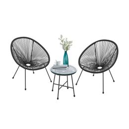 Juskys Balkonm&ouml;bel Set Ostana 3-teilig mit Tisch & 2 Sesseln - stilvolles Gartenm&ouml;bel Schwarz