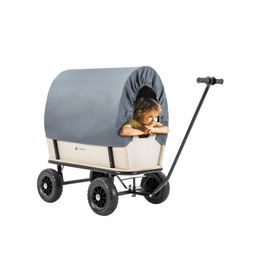 miweba Holz-Bollerwagen Canvas, mit Dach, deichselgef&uuml;hrte Lenkachse, 180 kg, Profilreifen, Stahl