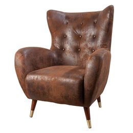 Riess Ambiente riess-ambiente Retro Design Sessel DON antik braun goldene Fu&szlig;kappen mit Federkern