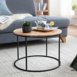 FineBuy Couchtisch Akazie Massivholz rund 60cm Wohnzimmertisch Handgefertigt