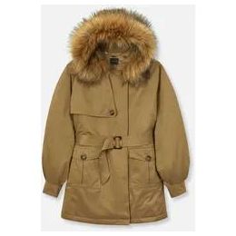 Madeleine Mode Parka MADELEINE "Parka Parka mit Kapuze und abnehmbarem Fake-Fur", Damen, Gr. 40, beige (macadamia), Obermaterial: 65% Polyester PES. 35% Baumwolle CO., Modern, M&auml;ntel Parka