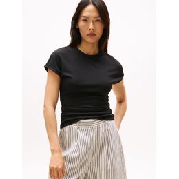 Kurzarmshirt Tommy Hilfiger "5X2 RIB SLIM C-NK CAP SLV TEE", Damen, Gr. XXXL(46), schwarz, Single Jersey, Obermaterial: 95% Viskose, 5% Elasthan, unifarben, slim fit, Rundhals, Shirts