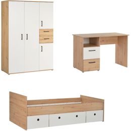 Jugendzimmer-Set Arthur Berndt "Jugendzimmer-Set &raquo;Bente&laquo; 5-teilig", artisan oak nb, wei&szlig;, 3-teilig, Schrank, Bett, Schreibtisch + ohne Matratze, B/H: 90cm x 200cm, 3-teilig, Schrank, Bett, Schreibtisch, Hartfaserplatte, Holzwerkstoff, Kunststoff, Metall, Schlafzimmerm&ouml;bel-Sets, Artisan Oak Nb/Wei&szlig;
