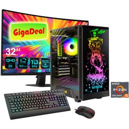 GAMEMAX Gaming-PC-Komplettsystem "GigaDeal Striker 2793 AMD Ryzen 5 7500F 16GB DDR5 1TB SSD RX 9070", Energieeffizienz: G (A-G), schwarz, Microsoft Windows 11 Home (64 Bit), 16 GB RAM 1.000 GB SSD, Computer_Komplettsysteme, Windows 11, DDR5 RAM + Gigabyte GS32QCA LED-Monitor Curved, 80 cm 32"
