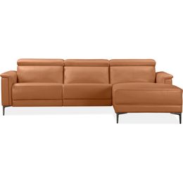 Ecksofa OTTO HOME "LUND, L-Form, 261cm, man. o. elektr. Relaxfunktion (mit USB-A)", braun (cognac), B:261cm H:97cm T:179cm, Echtleder 100% Echtleder;Kunstleder 100% Polyurethan, Sofas, Ecksofa, und Kopfteilverstellung