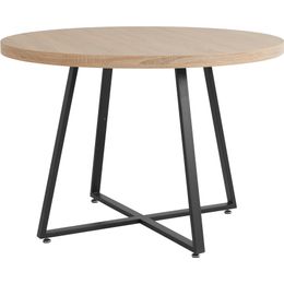 Esstisch OTTO HOME "Anja", beige (naturfarben), B:110cm H:76cm T:110cm, Tische, Esstisch, Kreuzfu&szlig;gestell aus Metall, Naturholz Optik Tischplatte