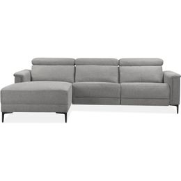 Ecksofa OTTO HOME "LUND, L-Form, 261cm, man. o. elektr. Relaxfunktion (mit USB-A)", grau (hellgrau), B:261cm H:97cm T:179cm, Webstoff 100% Polyester, Sofas, Ecksofa, und Kopfteilverstellung