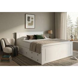 Massivholzbett OTTO HOME "Hugo, FSC zertifiziert, Landhausstil, zeitlos und edel", wei&szlig;, gewachst, B:172cm H:84,5cm L:212cm, Betten, Stauraumbett M&ouml;bel Massivholzbett Bettgestell, Stauraumbett, extra belastbar, Made in EU, viele Breiten