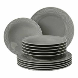 Geschirr-Set Seltmann Weiden "Tafelservice Beat Color Glaze 12er Set", grau (perlgrau), Porzellan, Geschirr-Sets, Geschirr-Set