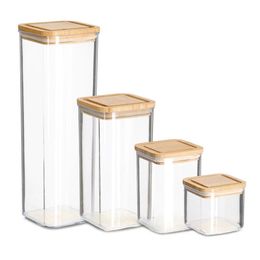 Vorratsdose zeller PRESENT, transparent (transparent, natur), Bambus, Polyprophylen (PP), Lebensmittelaufbewahrungsbeh&auml;lter, Vorratsdose, 4-teilig: 1900 ml, 1200 ml, 800 ml und 500 ml
