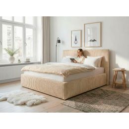 Polsterbett OTTO HOME "AVVRA in der Gr&ouml;&szlig;e 180x200 cm, mit flauschigen Breitcord bezogen", beige, B:201cm H:118cm L:220cm, Betten, Polsterbett, wahlweise mit Lattenrost und King-Matratze (28cm)