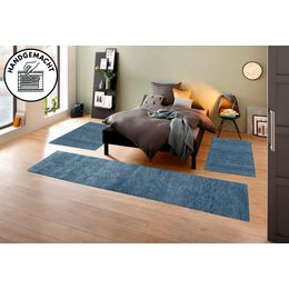 Bettumrandung Theko "Gabbeh Uni, Handweb Teppich, meliert, reine Wolle" Gr. 14, grau (grau, blau), H:14mm, Obermaterial: 100% Wolle, Bettumrandungen, Bettvorleger, Uni-Farben, handgewebt, L&auml;ufer-Set, Schlafzimmer