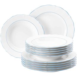 Geschirr-Set Seltmann Weiden "Tafelservice Sonate Blue Lines 12er Set wei&szlig;-blau", bunt (wei&szlig;, blau), 12 tlg., Porzellan, Geschirr-Sets, Geschirr-Set