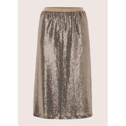 Madeleine Mode Sommerrock MADELEINE "Jerseyrock Midirock mit Glitzer-Print", Damen, Gr. 34, beige (dunkeltaupe), Obermaterial: 92% Polyamid PA. 5% Elasthan EL. 3% metallisierte Fasern MTF., Modern, ausgestellt, R&ouml;cke, Jerseyrock mit Glitzerprint