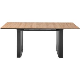 Esstisch "New Atlanta", schwarz (vulkanschwarz supermatt, asteiche, vulkanschwarz supermatt, asteiche), H:76cm, SET ONE BY Musterring, Tische, Esstisch, Platte rechteckig mit schweizer Kante, ausziehbar, Gestell in U-Form