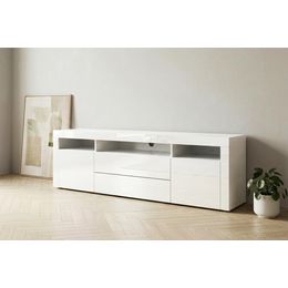 borchardt M&ouml;bel Lowboard BORCHARDT M&Ouml;BEL "Santa F&eacute;, TV-Schrank 166 cm breit", wei&szlig; (wei&szlig; hochglanz), B:166cm H:49cm T:35cm, Holzwerkstoff, Sideboards, Lowboard, Push-to-open-Funktion, 2 T&uuml;ren, 2 Schubk&auml;sten und 3 offene F&auml;cher