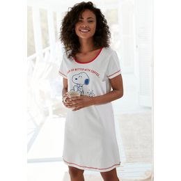 Nachthemd PEANUTS, Damen, Gr. 32/34, N-Gr, beige (ecru), Single Jersey, Obermaterial: 100% Baumwolle, unifarben, Basic, Rundhals, abgesteppt, Kleider Nachthemd, mit Snoopy Druckmotiv