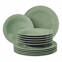 Geschirr-Set Seltmann Weiden "Tafelservice Beat Color Glaze 12er Set", gr&uuml;n (salbeigr&uuml;n), Porzellan, Geschirr-Sets, Geschirr-Set