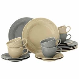 Geschirr-Set Seltmann Weiden "Kaffeeservice Beat Color Glaze 18er Set beige-grau", bunt (beige, grau), Porzellan, Geschirr-Sets, Geschirr-Set