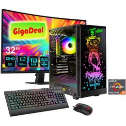 GAMEMAX Gaming-PC-Komplettsystem "GigaDeal Striker 2788 AMD Ryzen 5 7500F 16GB DDR5 1TB SSD RTX 5060Ti", Energieeffizienz: G (A-G), schwarz, Microsoft Windows 11 Home (64 Bit), 16 GB RAM 1.000 GB SSD, Computer_Komplettsysteme, Windows 11, DDR5 RAM + Gigabyte GS32QCA LED-Monitor Curved, 80 cm 32"
