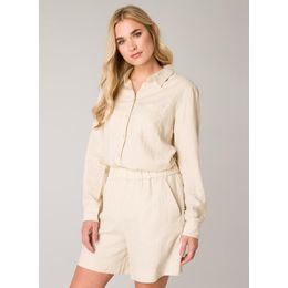 Shorts Base Level, Damen, Gr. 42, N-Gr, beige (light beige), Web, Obermaterial: 55% Leinen, 45% Viskose, unifarben, l&auml;ssig geschnitten ca. Mitte Oberschenkel, Hosen Shorts, Sommerhose im Leinenmix