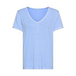 Pyjamaoberteil s.Oliver, Damen, Gr. 36/38, blau, Single Jersey, Obermaterial: 100% Viskose, unifarben mit Farbeinsatz, Basic h&uuml;ftlang, V-Ausschnitt, eingesetzt, Shirts, mit kleiner Kontrast-Paspel
