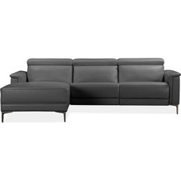 Ecksofa OTTO HOME "LUND, L-Form, 261cm, man. o. elektr. Relaxfunktion (mit USB-A)", grau, B:261cm H:97cm T:179cm, Echtleder 100% Echtleder;Kunstleder 100% Polyurethan, Sofas, Ecksofa, und Kopfteilverstellung