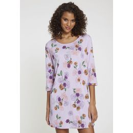 Nachthemd Vivance Dreams, Damen, Gr. 32/34, N-Gr, grau (flieder gebl&uuml;mt), Single Jersey, Obermaterial: 50% Baumwolle, 50% Viskose, gebl&uuml;mt, Basic, loose fit kurz, U-Boot-Ausschnitt, Manschette, Kleider Nachthemd, mit Blumen-Druck