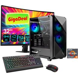 GAMEMAX Gaming-PC-Komplettsystem "GigaDeal Striker 2792 AMD Ryzen 5 7500F 16GB DDR5 1TB SSD RTX 5070", Energieeffizienz: G (A-G), schwarz, Microsoft Windows 11 Home (64 Bit), 16 GB RAM 1.000 GB SSD, Computer_Komplettsysteme, Windows 11, DDR5 RAM + Gigabyte GS32QCA LED-Monitor Curved, 80 cm 32"