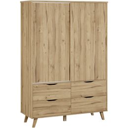 Schiebet&uuml;renschrank FORTE "Vankka Viel Stauraum, skandinavischer Stil", planked eiche, B:139,4cm H:201,5cm T:52,7cm, Schr&auml;nke, Schiebet&uuml;renschrank Kinderschrank, Made in Europe, mit Einlegeb&ouml;den+Kleiderstange+Schubladen,grifflos