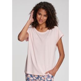 Pyjamaoberteil Vivance Dreams, Damen, Gr. 32/34, rosa, Single Jersey, Obermaterial: 50% Baumwolle, 50% Viskose, unifarben, Basic, Rundhals, Shirts, mit kleinem Frontprint