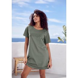 Bigshirt Kangaroos, Damen, Gr. 32/34, gr&uuml;n (khaki), Single Jersey, Obermaterial: 100% Baumwolle, bedruckt, l&auml;ssig geschnitten mini, Rundhals, Raglan&auml;rmel, Shirts Sleepshirt Nachthemd, mit Slogan-Frontdruck