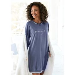 Nachthemd Vivance Dreams, Damen, Gr. 32/34, N-Gr, blau, Single Jersey, Obermaterial: 100% Baumwolle, unifarben, Basic, bequem kurz, Rundhals, Rippb&uuml;ndchen, Kleider Nachthemd, mit Ripp-Abschl&uuml;ssen