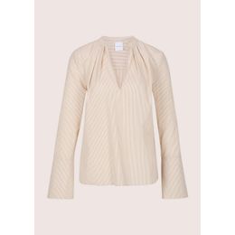 Madeleine Mode Langarmbluse MADELEINE "Streifenbluse Blusenshirt mit Streifendesign", Damen, Gr. 34, beige (beige, wei&szlig;), Obermaterial: 100% Baumwolle CO., Modern, figurumspielend, Blusen, Bluse mit Rundhalsblende mit V-Ausschnitt