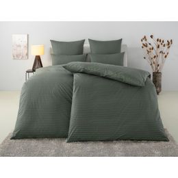 Bettw&auml;sche Bruno Banani "Jassen", grau (gr&uuml;n, anthrazit), B/L: 155cm x 220cm, 1 Stk., 1 Stk., Renforc&eacute;, B/L: 80cm x 80cm, 2, Renforc&eacute;, Obermaterial: 100% Baumwolle, Bettw&auml;sche, Bettw&auml;sche, moderne Bettw&auml;sche aus Baumwolle, Streifen-Design, mehrere Qualit&auml;ten