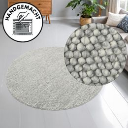 Wollteppich OTTO HOME "Wolly" Gr. 43, grau (stone), H:14mm &Oslash;:120cm, Wolle, Teppiche, Wolle, handgewebt, Handweb Teppiche, Wohnzimmer, Schlafzimmer