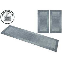 Bettumrandung Theko "Gabbeh Super, Handweb, Teppich, Bord&uuml;re, reine Wolle" Gr. 14, grau (grau, blau), H:9mm, Obermaterial: 100% Wolle, Bettumrandungen, Bettvorleger, Schlafzimmer, L&auml;ufer-Set