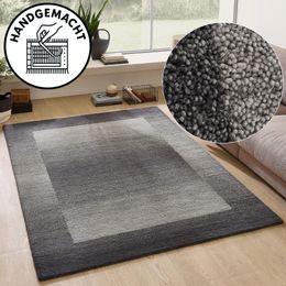 Wollteppich Theko "Gabbeh Super, Handweb, auch als L&auml;ufer erh&auml;ltlich, reine Wolle" Gr. 1, grau (dunkelgrau), B:60cm H:9mm L:90cm, Wolle, Teppiche, Schlafzimmer, Wohnzimmer, Esszimmer, auch als Bettumrandung