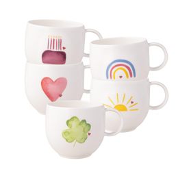 Villeroy & Boch Geschirr-Set VILLEROY & BOCH "Henkelbecher With Love 290 ml 5er Set wei&szlig;-gelb", bunt (wei&szlig;, gelb), Porzellan, Geschirr-Sets, Geschirr-Set
